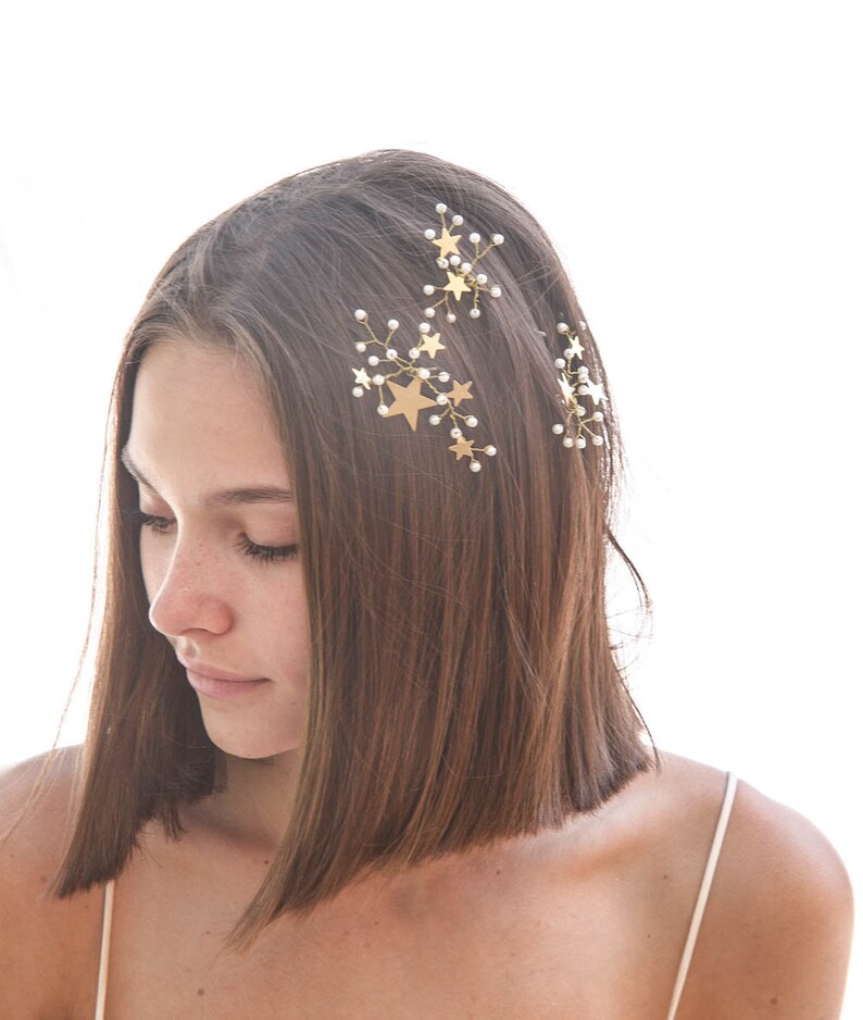 Wedding Hair Pins of Stars and Pearls Bridal Bobby Set of - Etsy