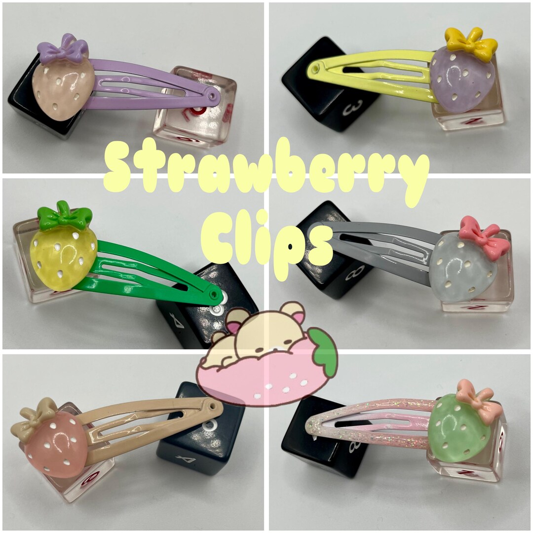 Strawberry Hair Clip~ Bow Hair|cutecore | Gyaru |kidcore| Cabochon Clip ...