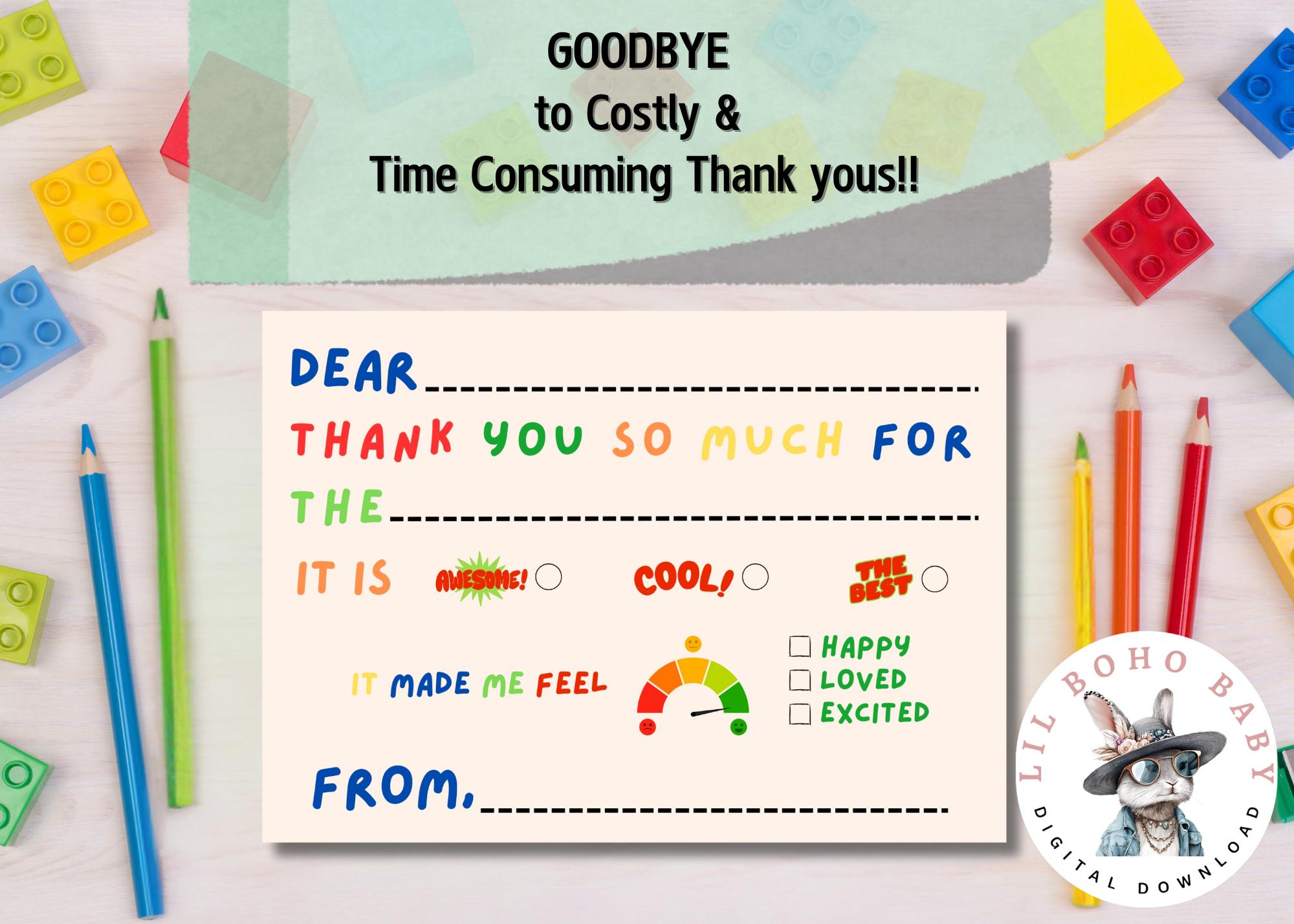 Kids Printable Fill in Thank You Note Cards 7x5" | Digital Download ...