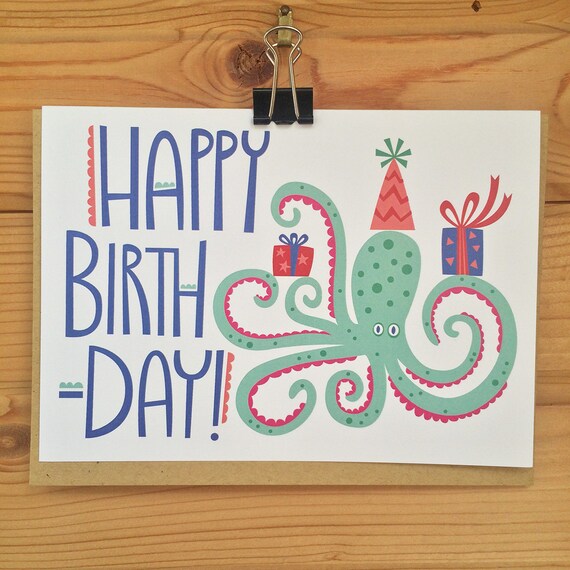 Happy Birthday Octopus Card | Etsy