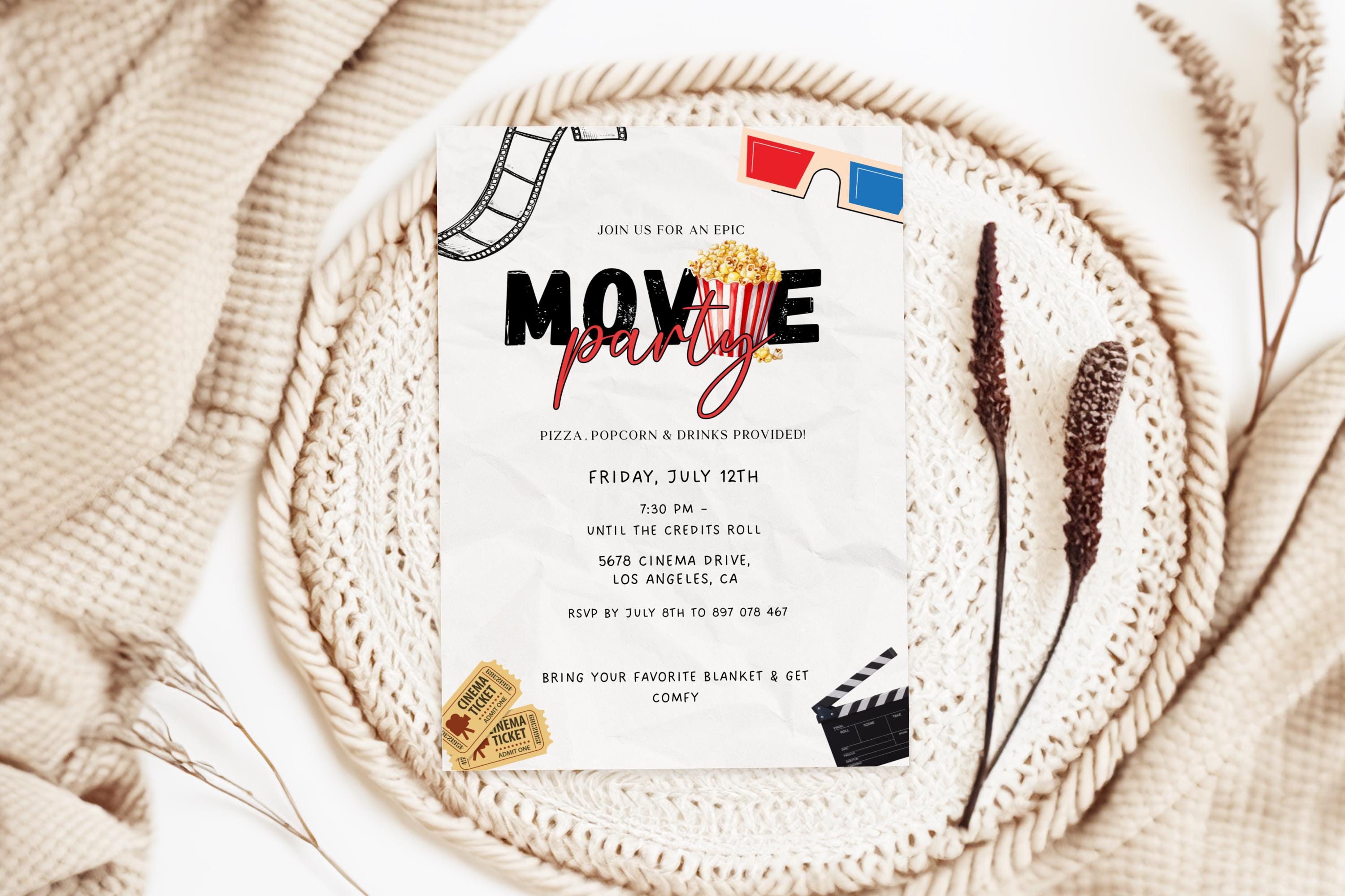 Editable Movie Night Invitation, Movie Night Invitation, Fun & Editable ...