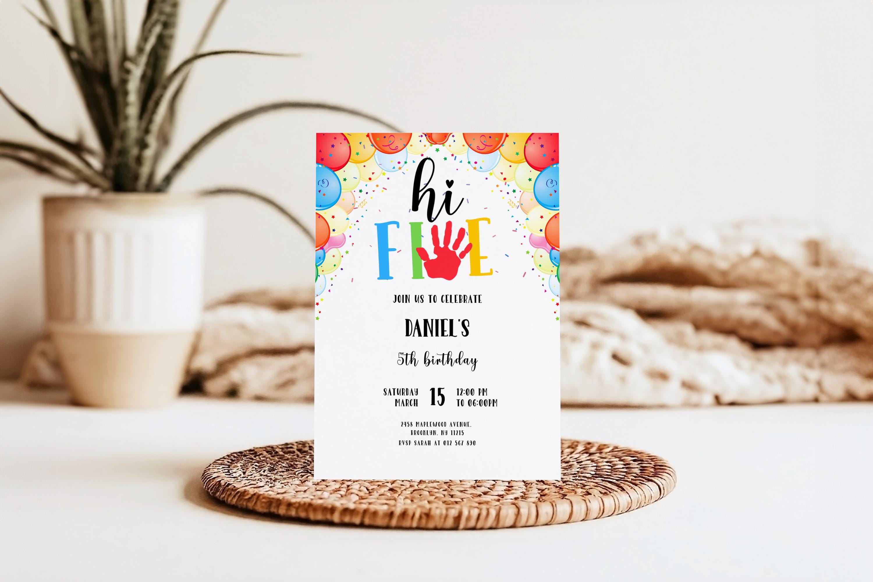 Hi Five Birthday Invitation, 5th Birthday Party, Editable Canva ...