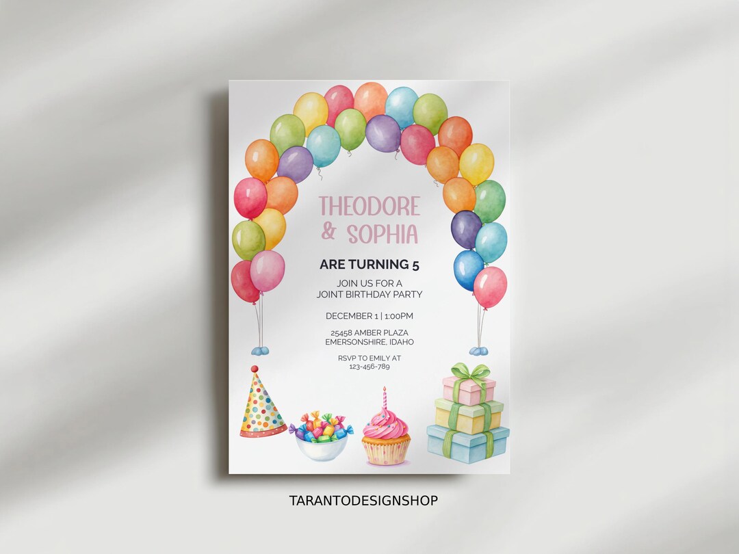 Editable Joint Birthday Invitation, Kids Birthday Party Invite ...