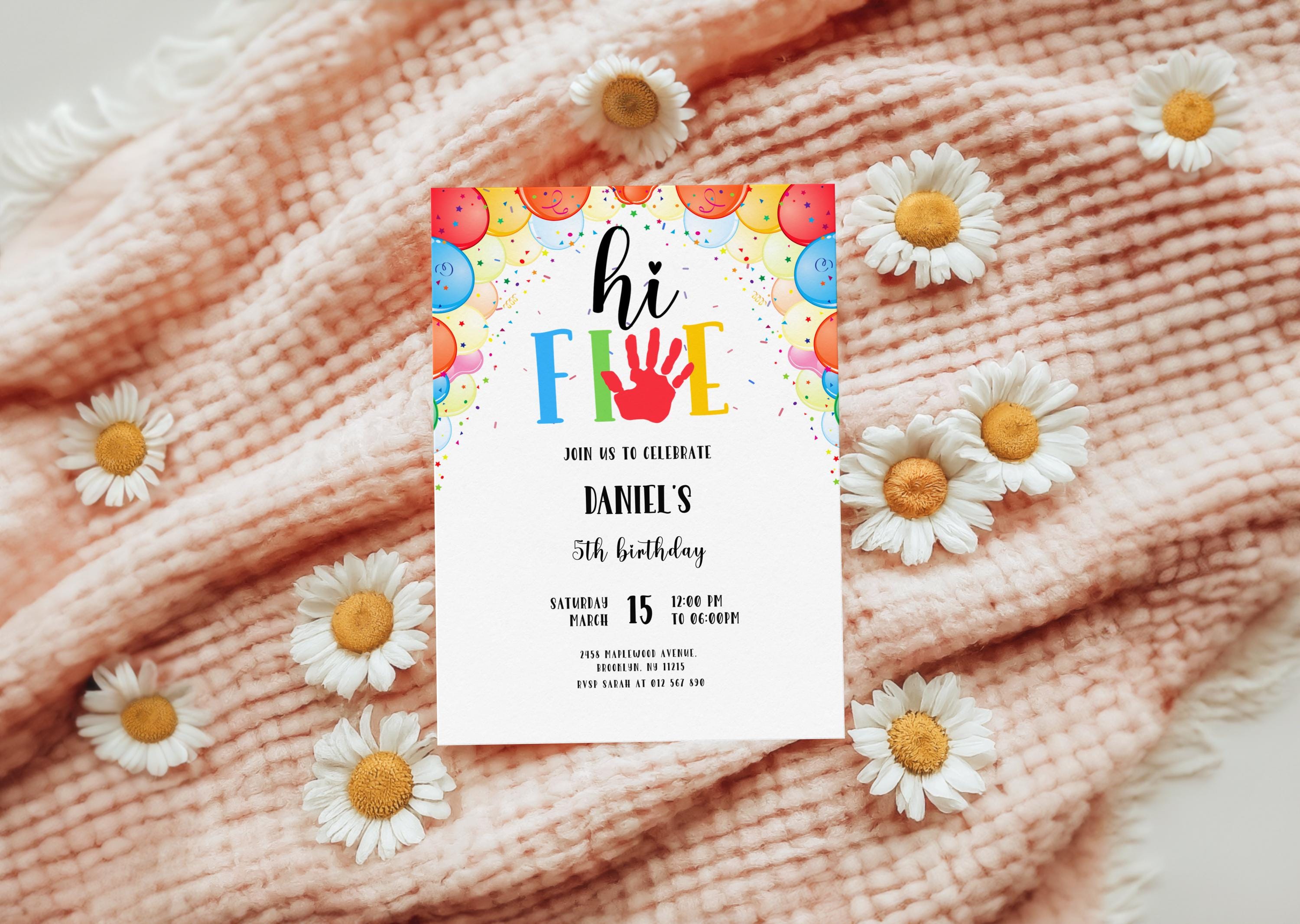 Hi Five Birthday Invitation, 5th Birthday Party, Editable Canva ...