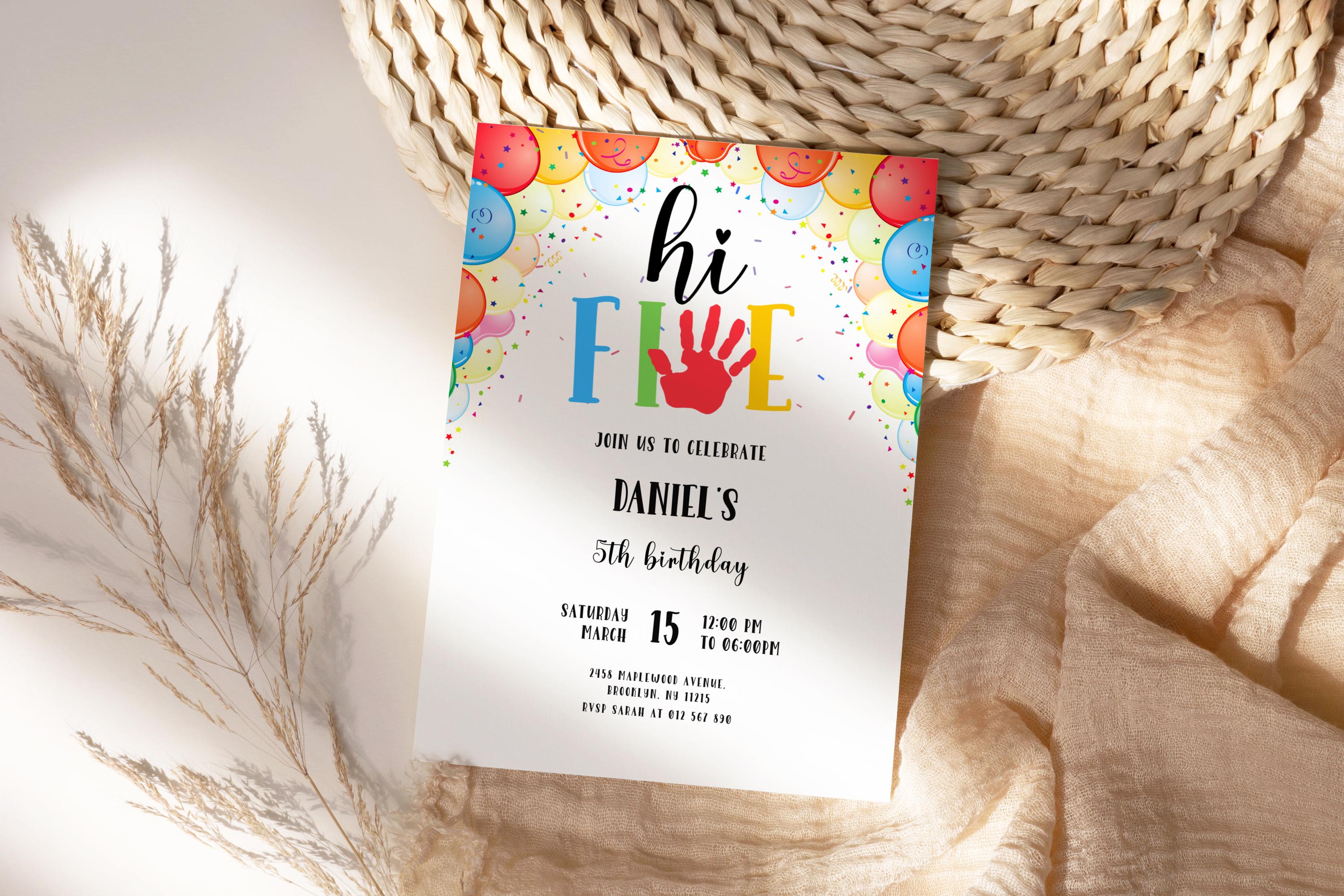 Hi Five Birthday Invitation, 5th Birthday Party, Editable Canva ...