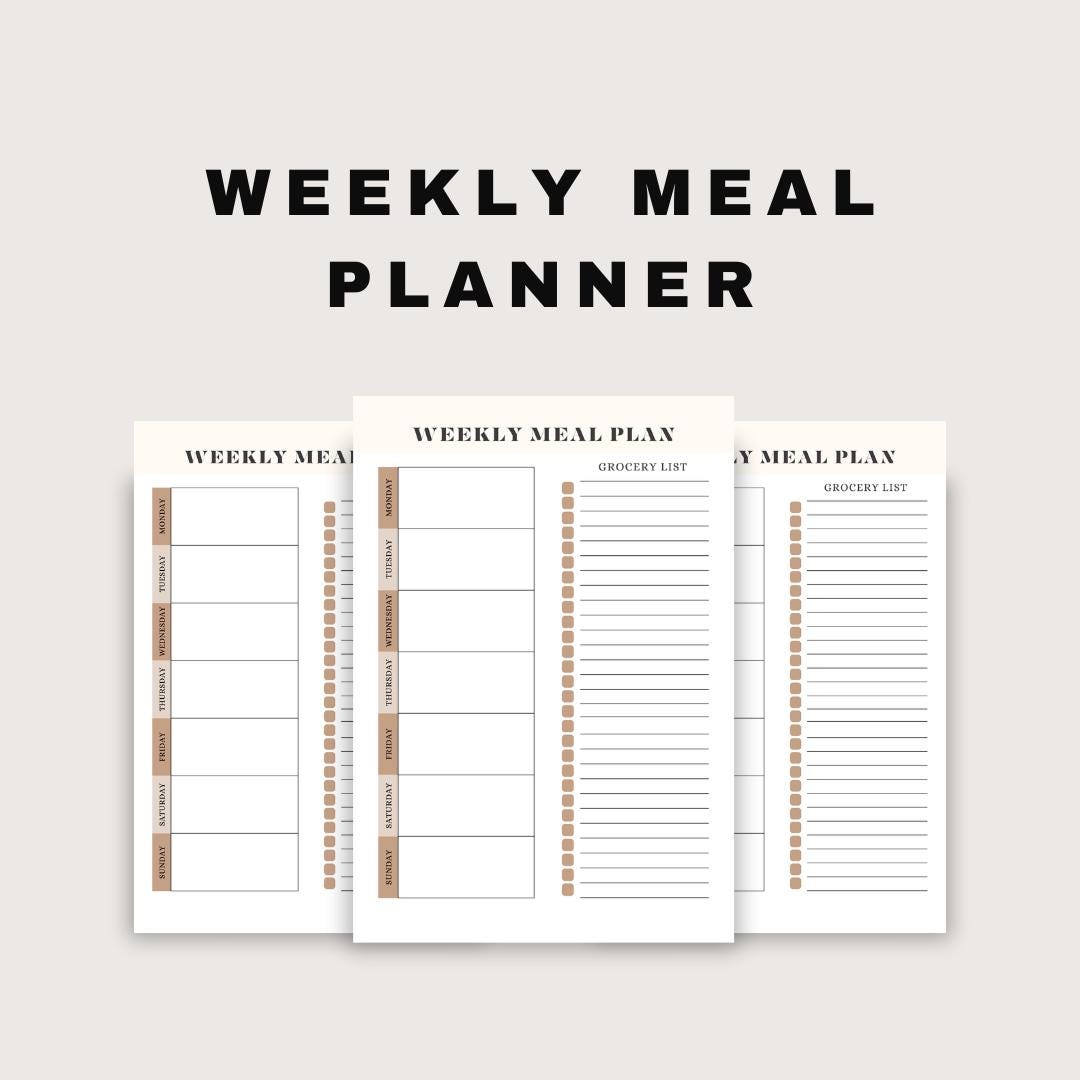 Simple Minimalist Weekly Meal Planner, Downloadable A4 PDF for ...