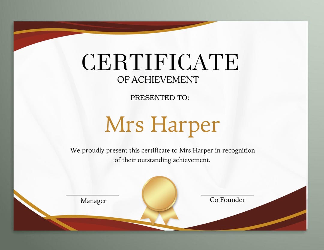 Printable Elegant Certificate, Red Gold Award PDF for Academic ...