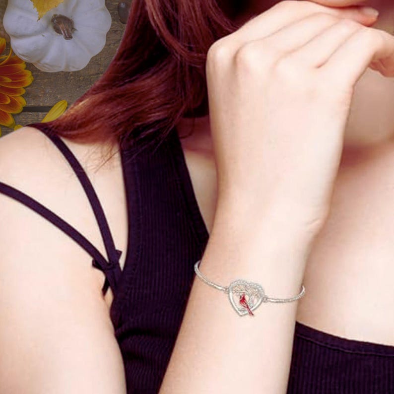 Cardinal Bird Bracelet for Women Cute Sterling Silver Red Cardinal ...