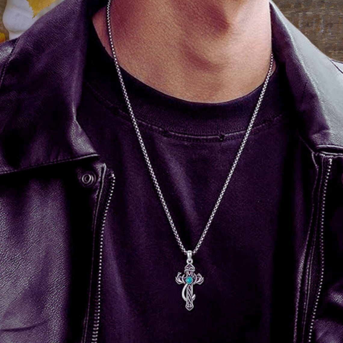Cross Necklace for Men 925 Sterling Silver Deer Antler Fish Hook Celtic ...