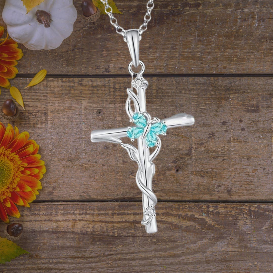 Butterfly Love Cross Necklace Crystal Sterling Silver Christian Pendant ...