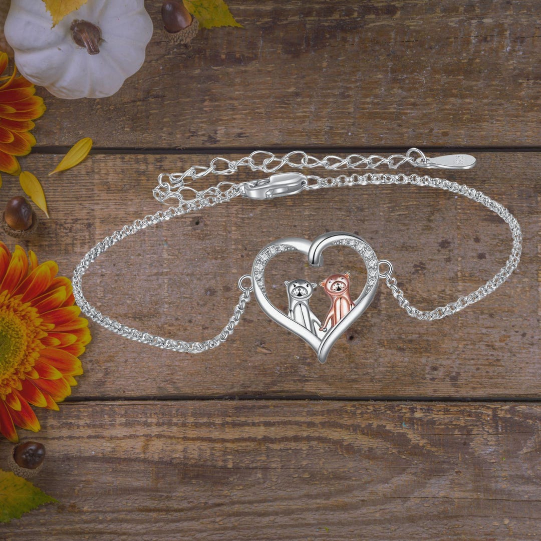 Love Heart Otter Bracelet for Women Cute Sterling Silver Otter Animal ...