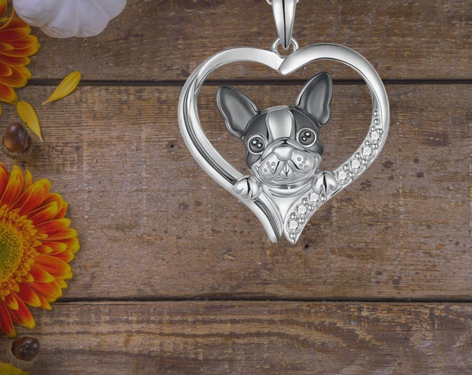 Tiny Boston Terrier Pendant / Necklace - Sterling Silver - Etsy