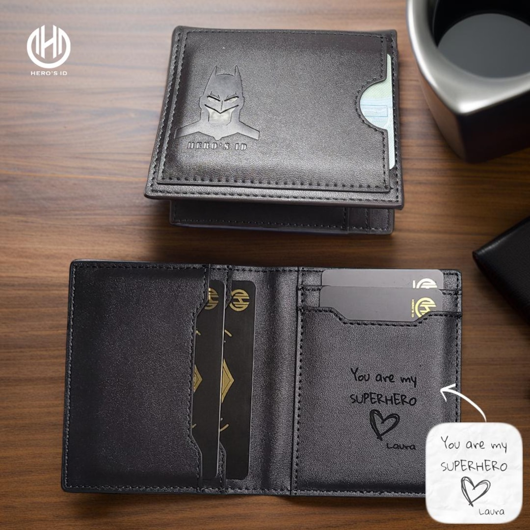 Bat ID Wallet - Personalized Leather Wallet for Men Unique Gift for Him ...