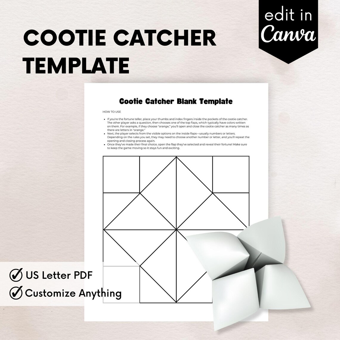 Editable Cootie Catcher Template Printable Cootie Catcher Template ...