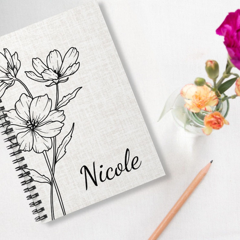 Spiral Notebook With Birth Flower, Custom Birth Flower Journal ...