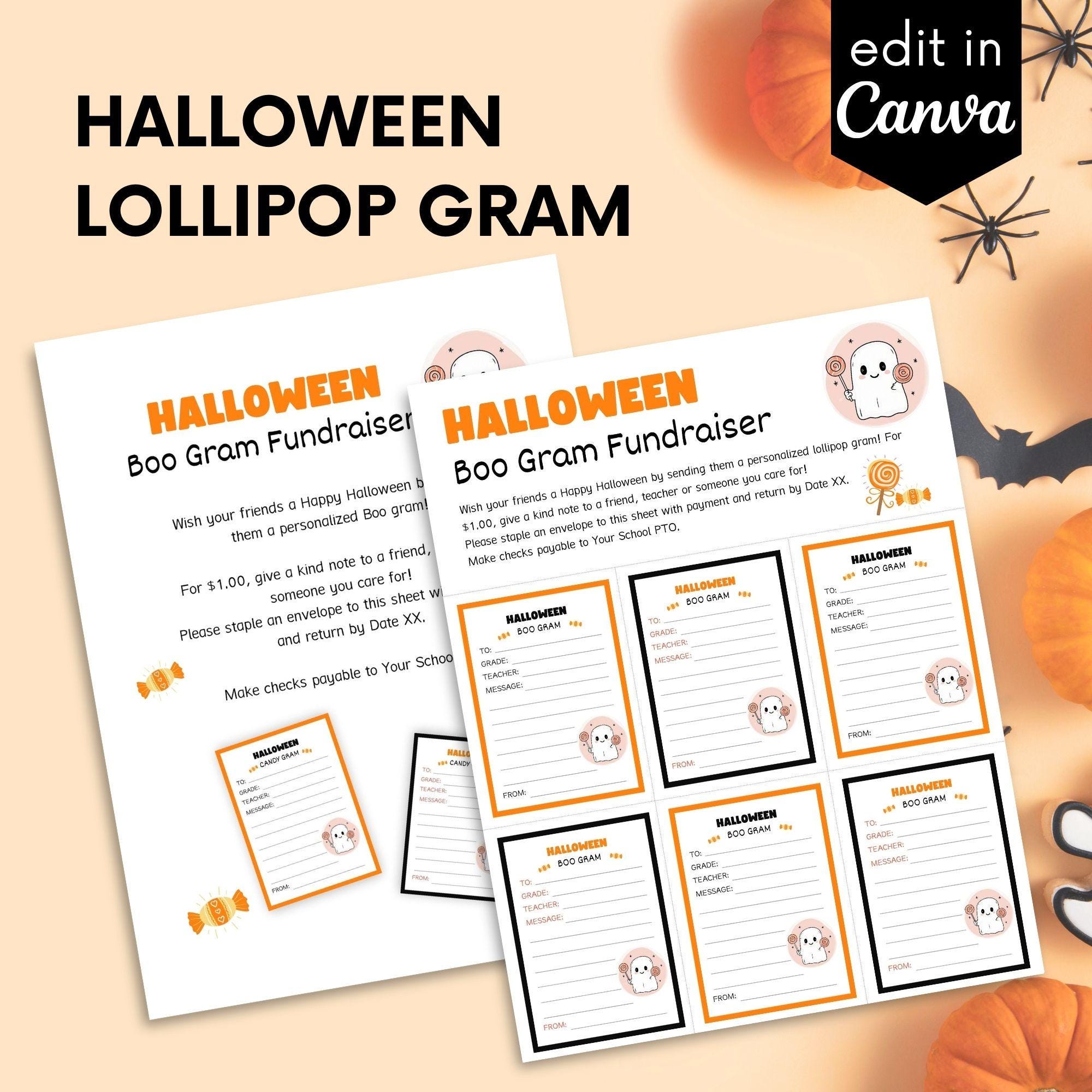 Editable Halloween Candy Gram Halloween Boo Grams Lollipop Fundraiser ...