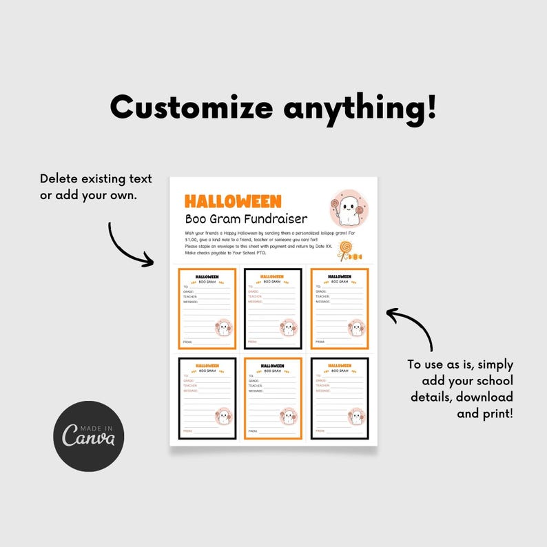 Editable Halloween Candy Gram Halloween Boo Grams Lollipop Fundraiser ...