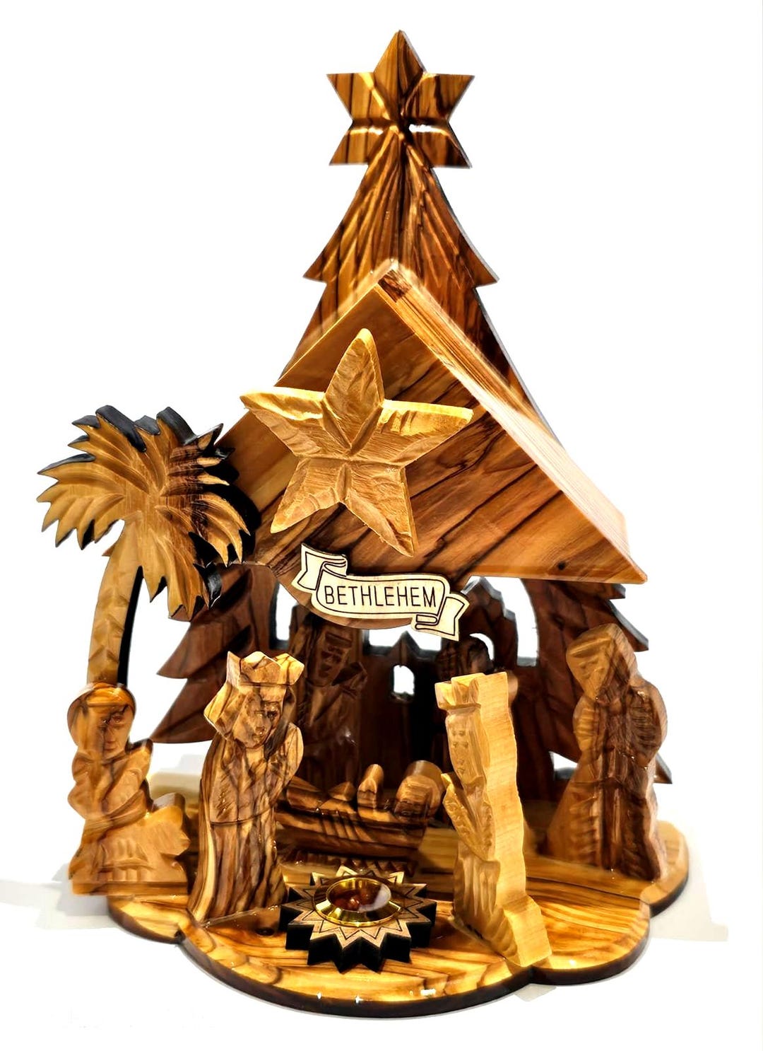 Musical Olive Wood Nativity Set: Hand Carved Bethlehem Stable - Etsy