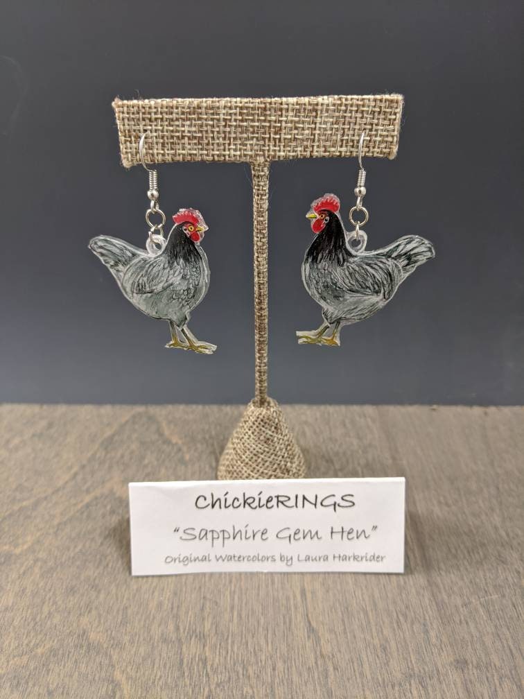 Chicken Earrings Sapphire Gem Hen Sapphire Gem Hen - Etsy