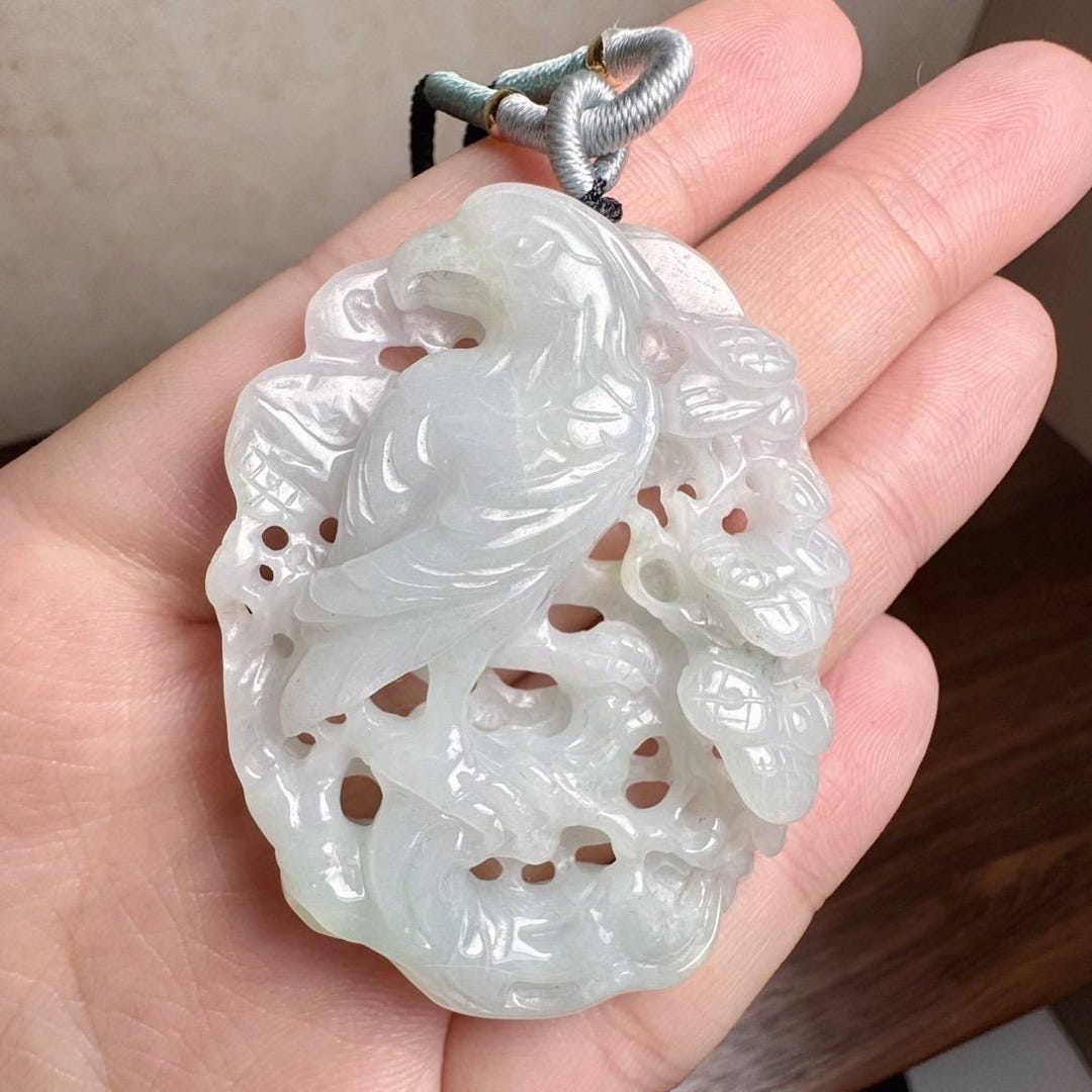 Certified Burmese Jadeite Type A Parrot Pendant - Hand-carved Double ...