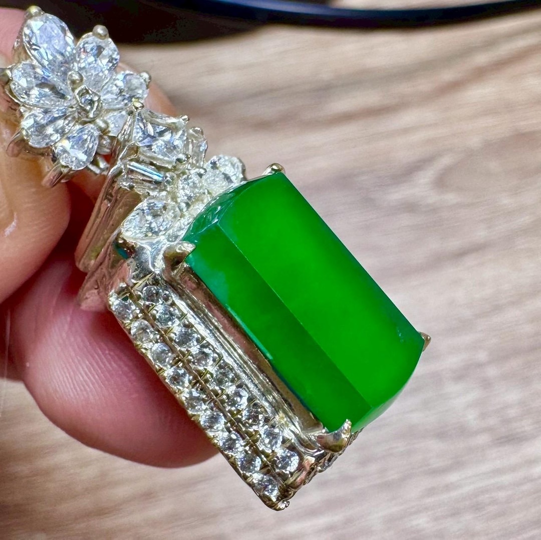 Certified Imperial Green Jadeite Type A | Natural Jade Tablet 15.1×7.9× ...