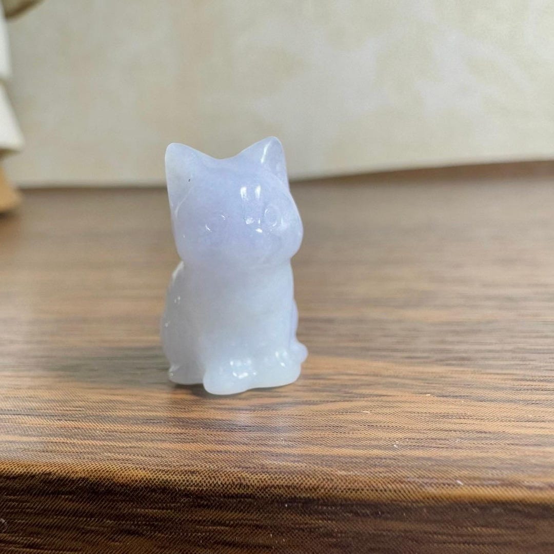 Hand-carved White Burmese Jadeite Cat Figurine - 3D Miniature Sculpture ...