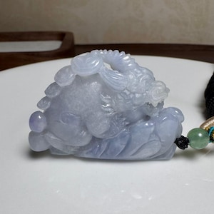 Certified Burmese Type A Jadeite Pixiu Statue | 3d-carved Blue Lavender ...