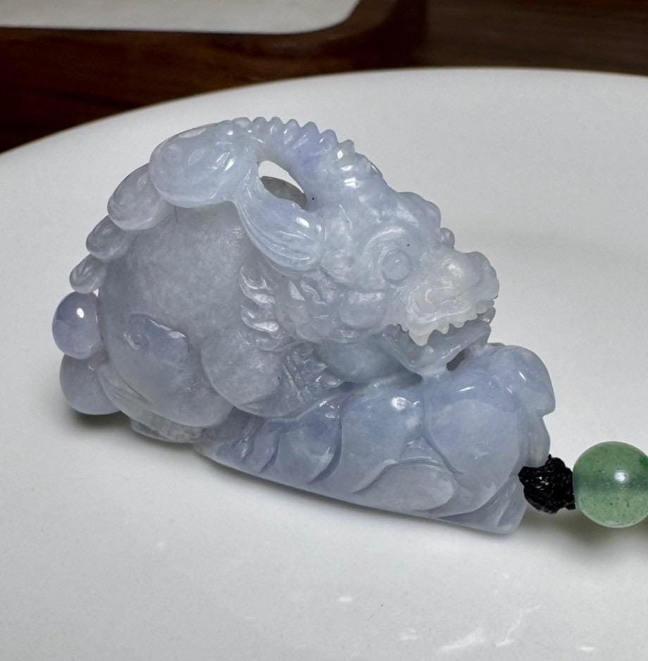 Certified Burmese Type A Jadeite Pixiu Statue | 3d-carved Blue Lavender ...