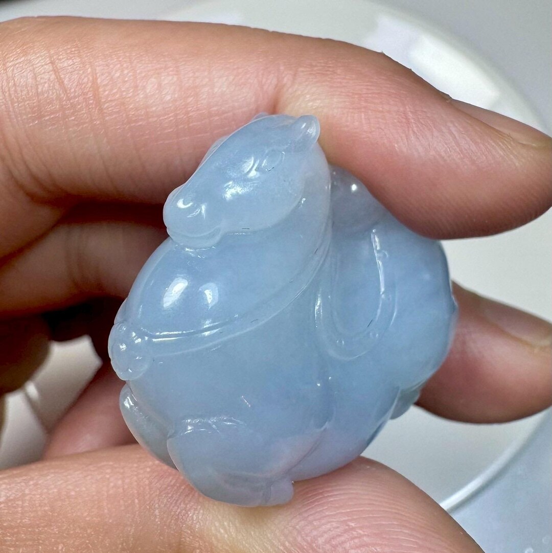 Certified Burmese Jadeite Type A – Light Blue Horse Figurine, Chubby ...