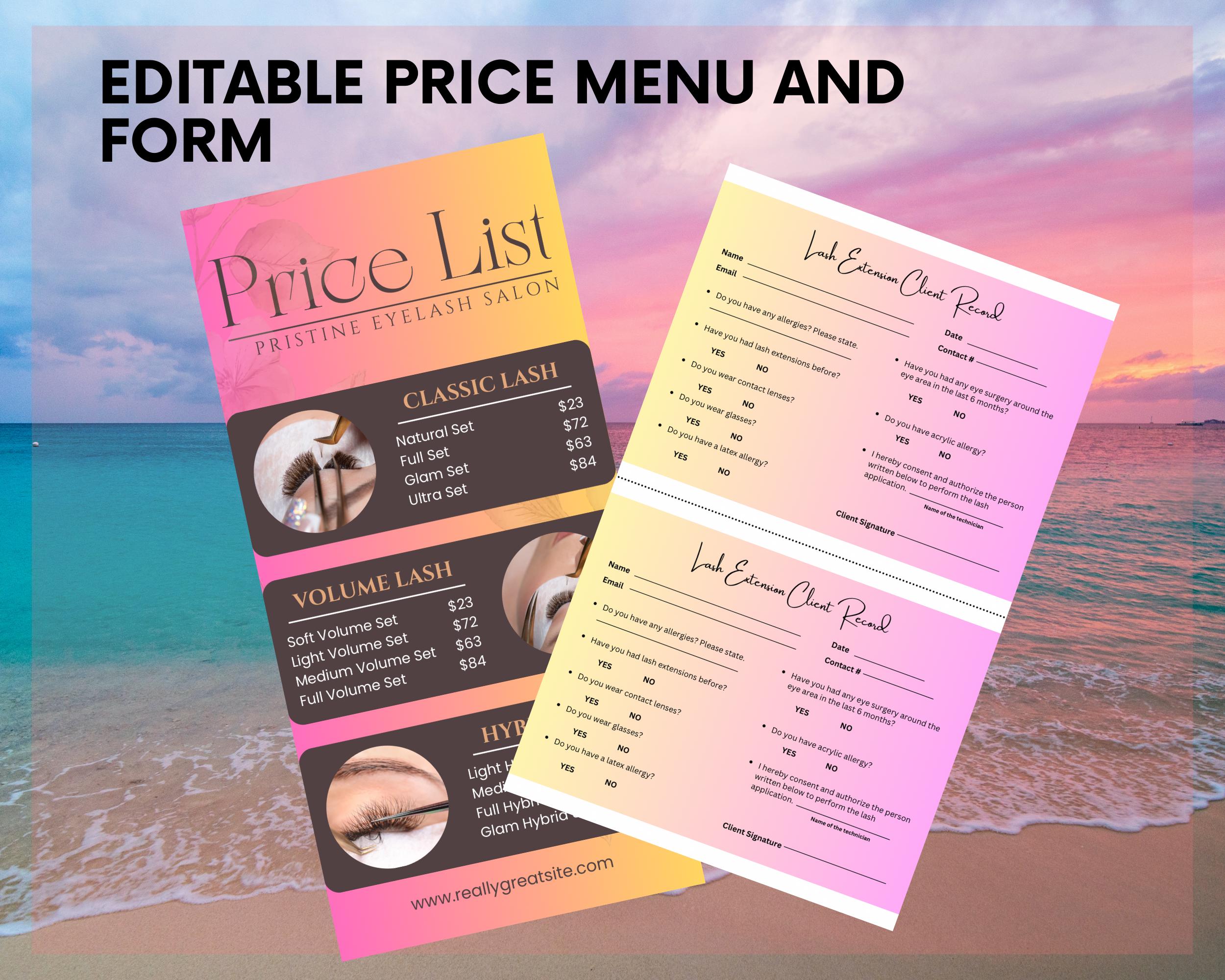 Editable Salon Price List Template Design, Consent Form, Beauty Artist ...