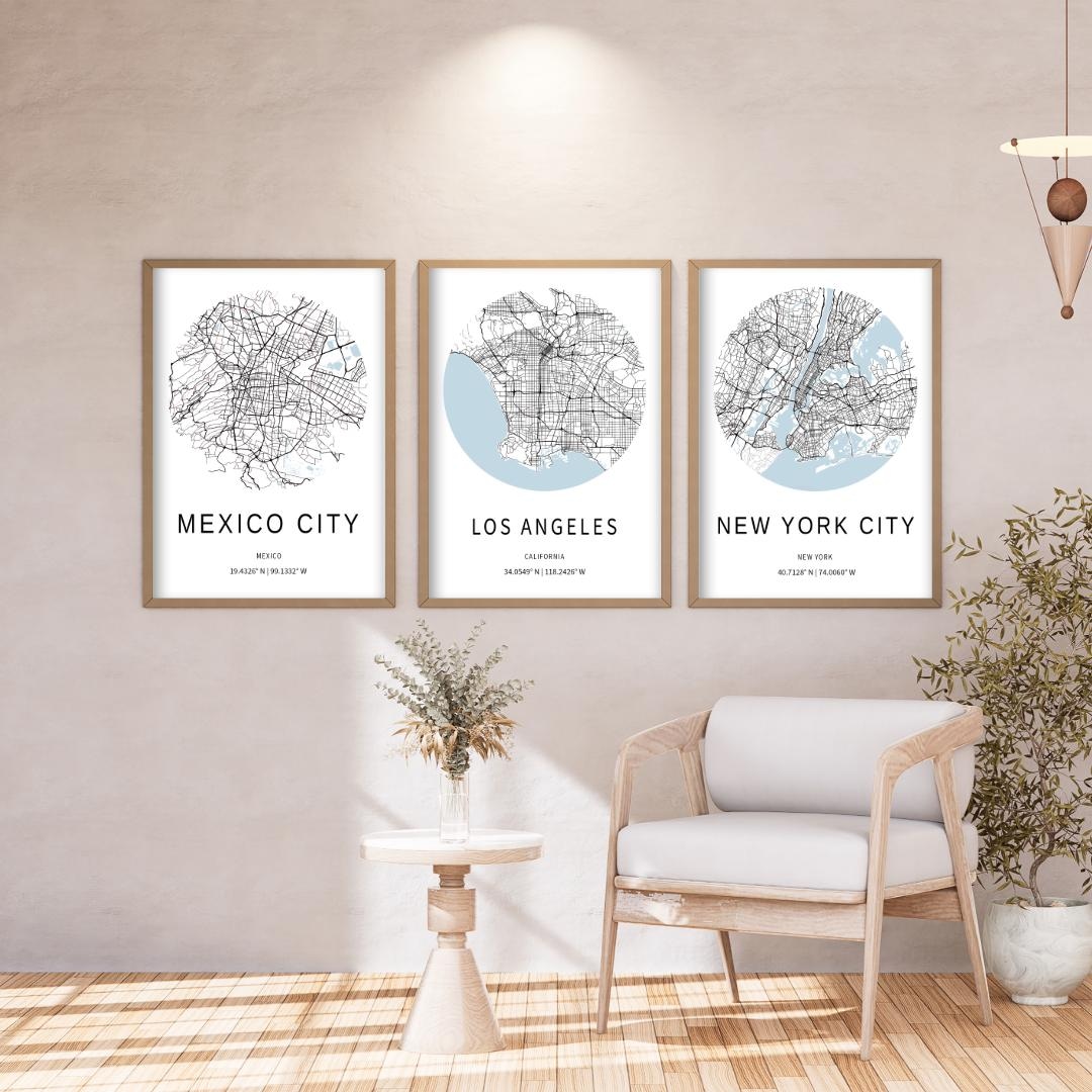 3 Set Custom City Map Art, Custom City, Custom City Print, Minimalistic ...
