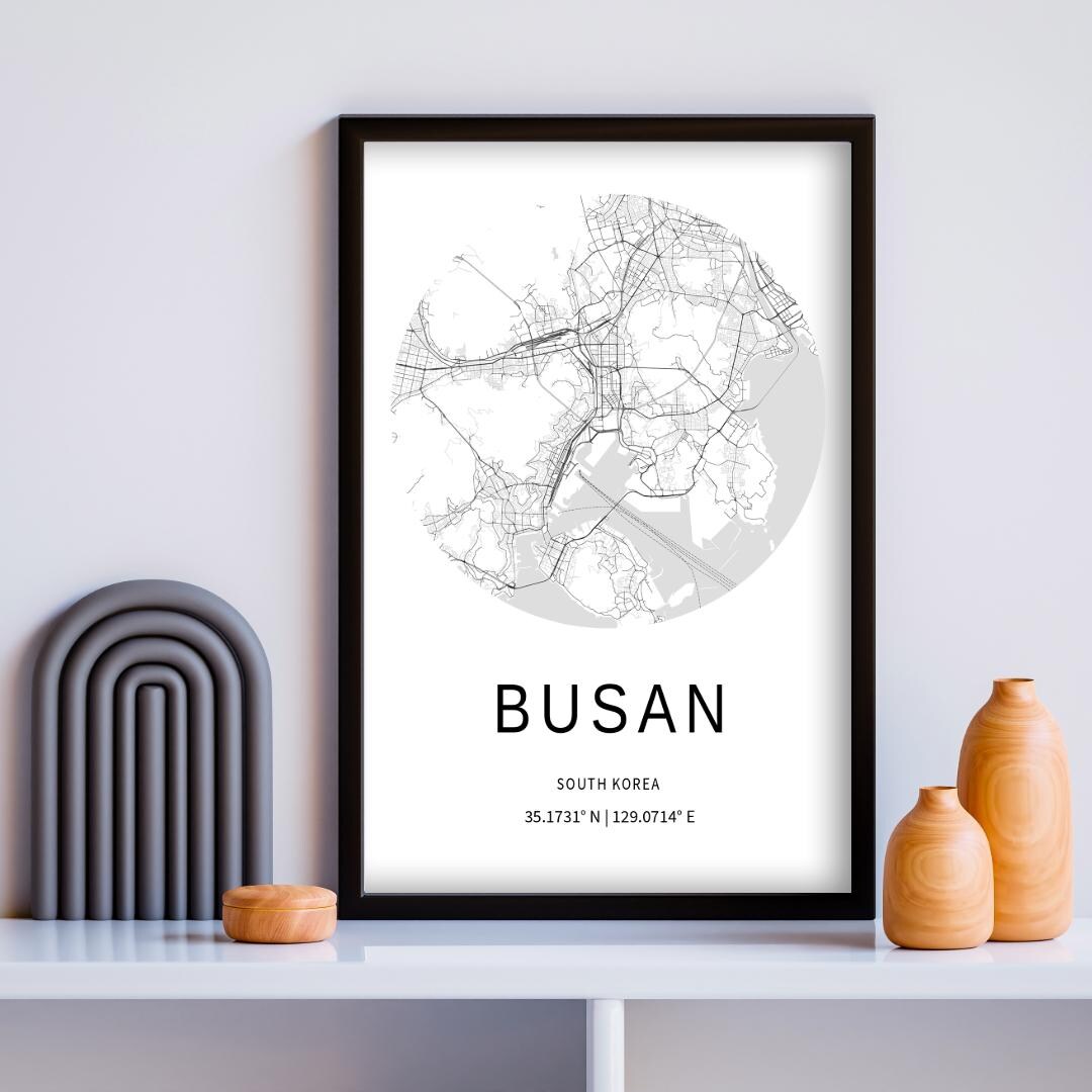 Busan City Map Art, Minimalist City Art, Minimal City Art Printable ...