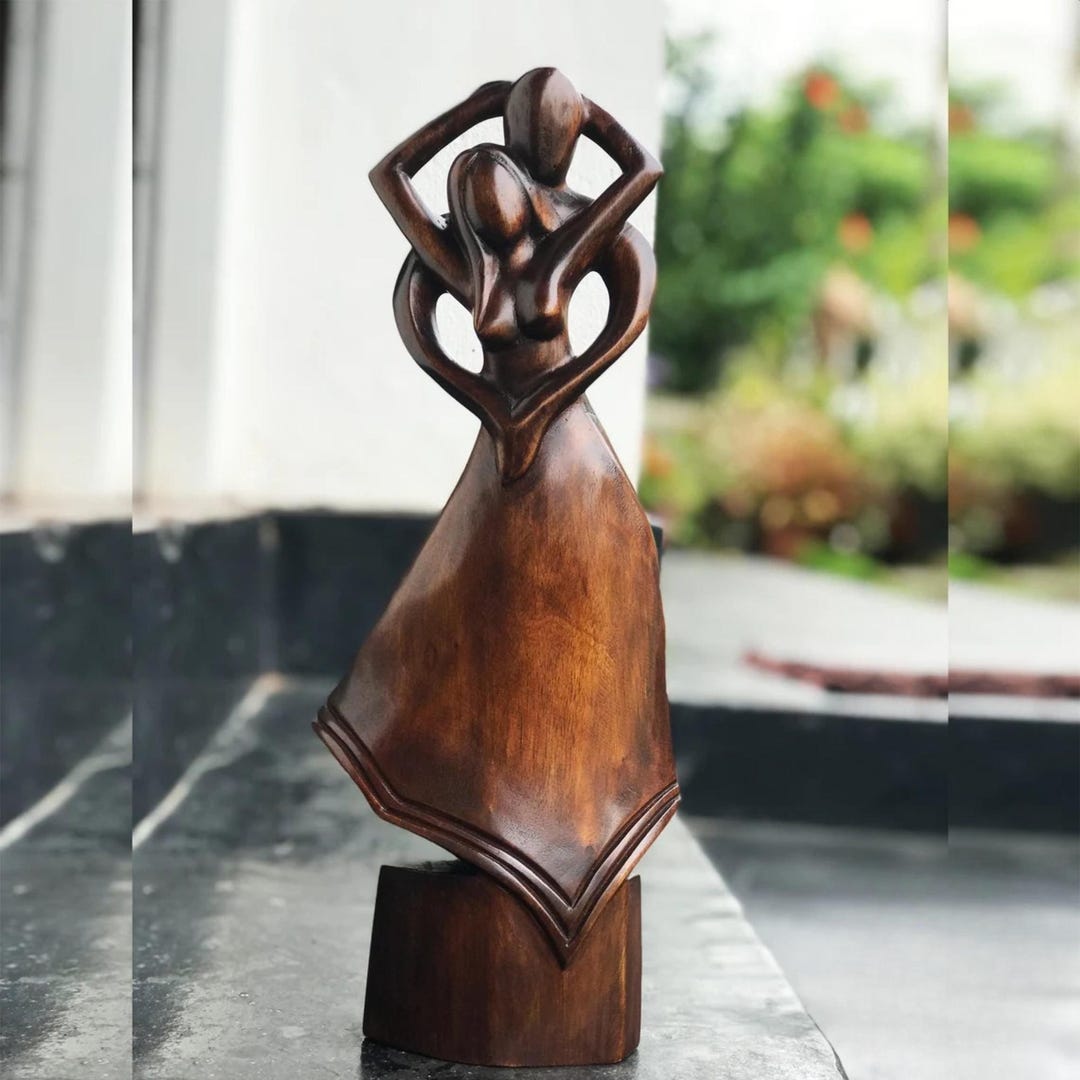 Romantic Couple Wood Sculpture – Hand-carved Figurine for Home Decor ...