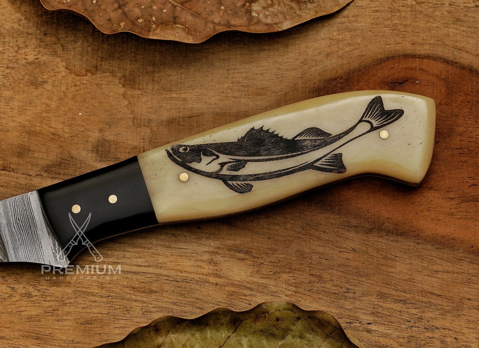 Fishing Fillet Custom Handmade Damascus Knife With Fish Engraving on ...