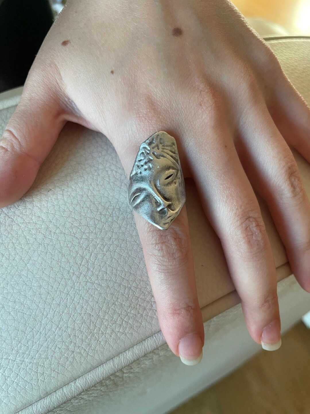 Greek God Ring, Archaeological Face Ring, Adjustable Silver Ring, Roman ...