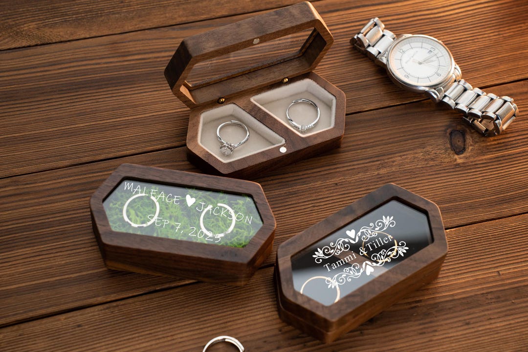 Wood&acrylic Wedding Ring Box,custom 2 Slot Ring Box for Anniversary ...
