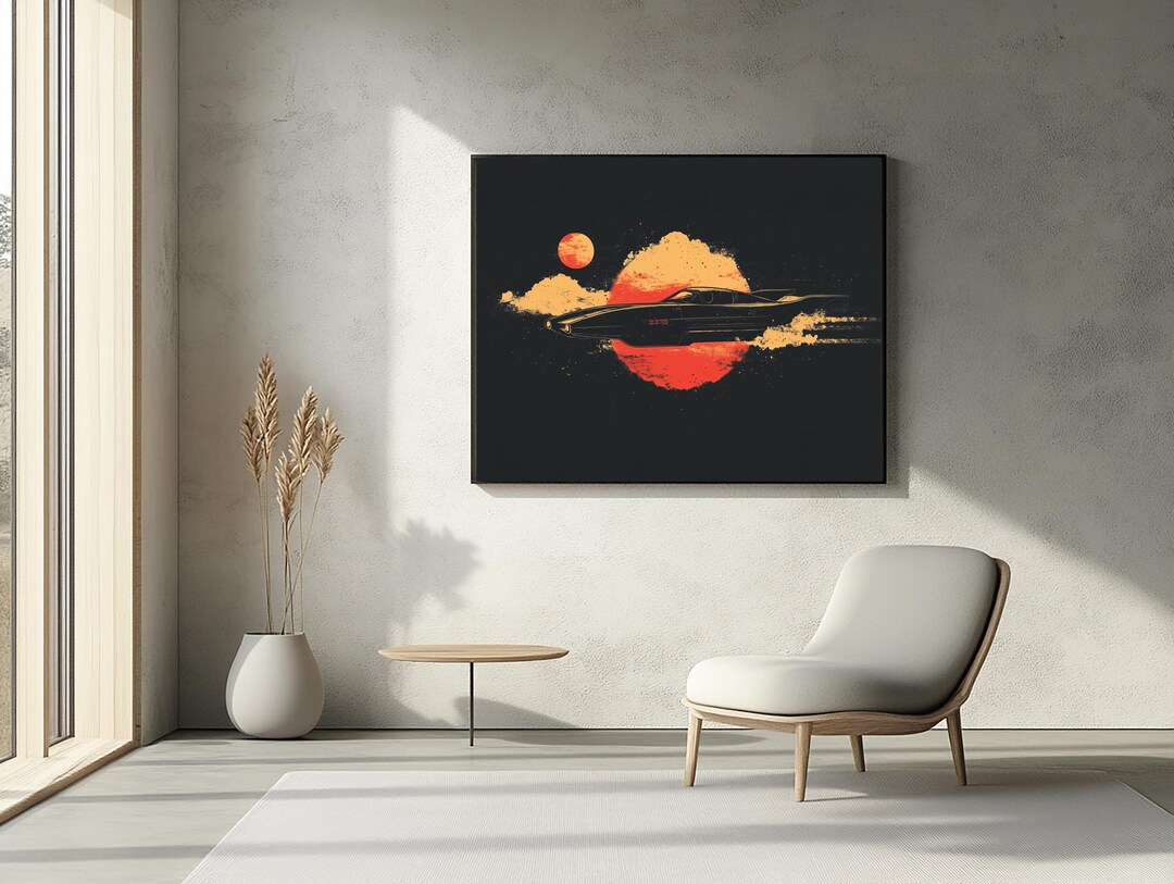 Starlight Pursuit | Retro Sci-fi Flying Car Poster | 50s Space Art ...