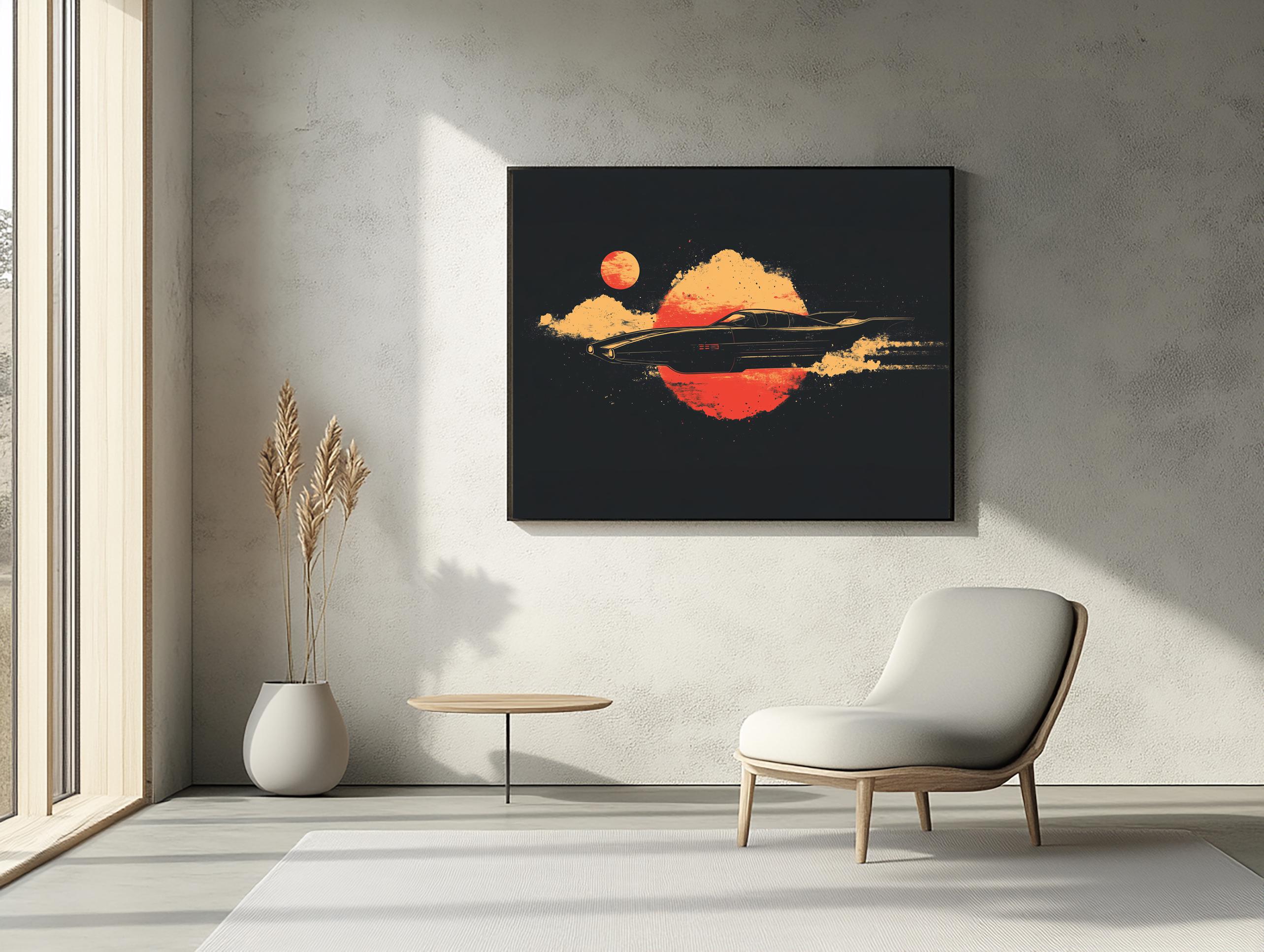 Starlight Pursuit | Retro Sci-fi Flying Car Poster | 50s Space Art ...