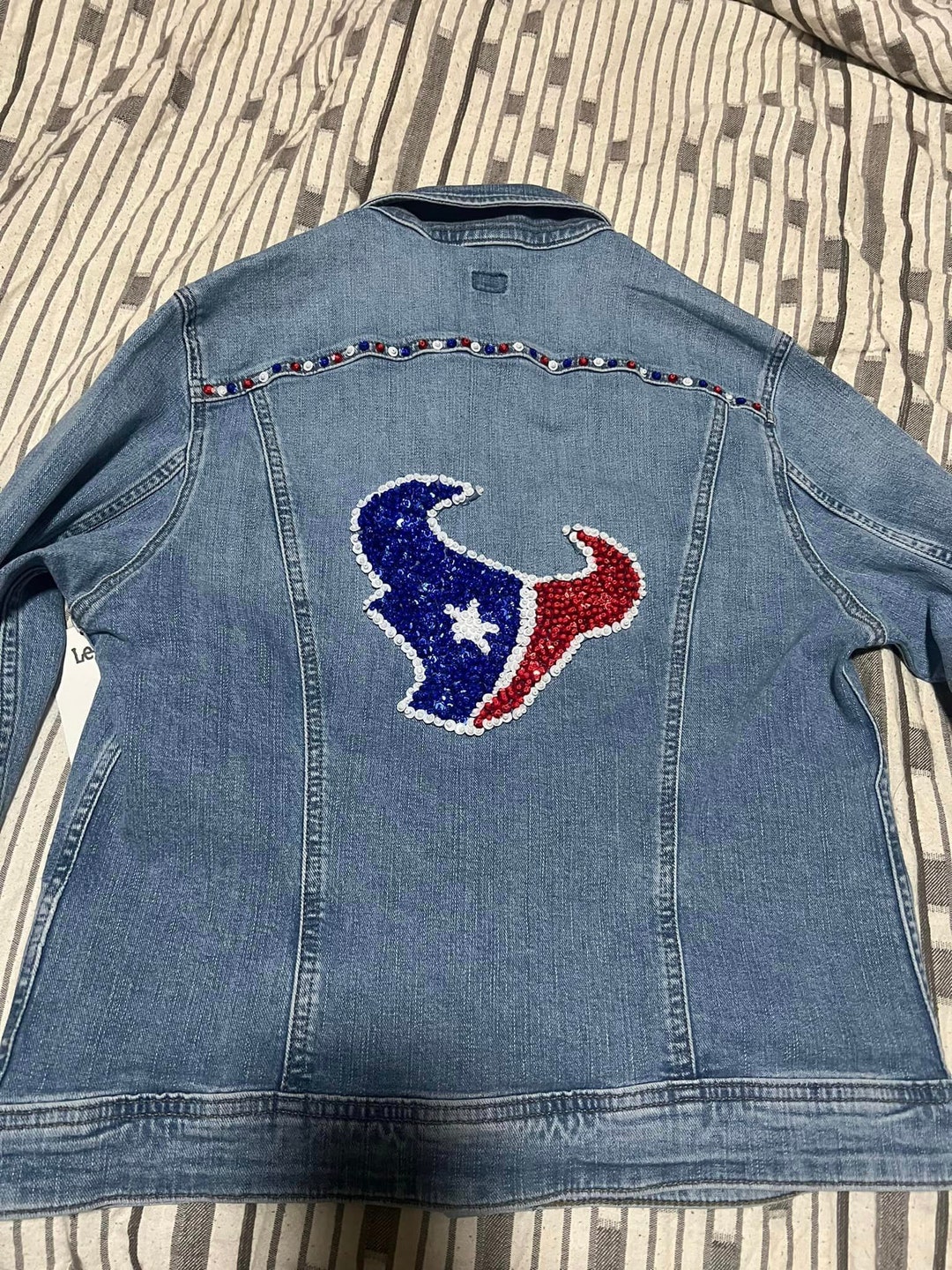 Houston Texans Jean Jacket With Hand Sewn Sequins Design Medium - Etsy