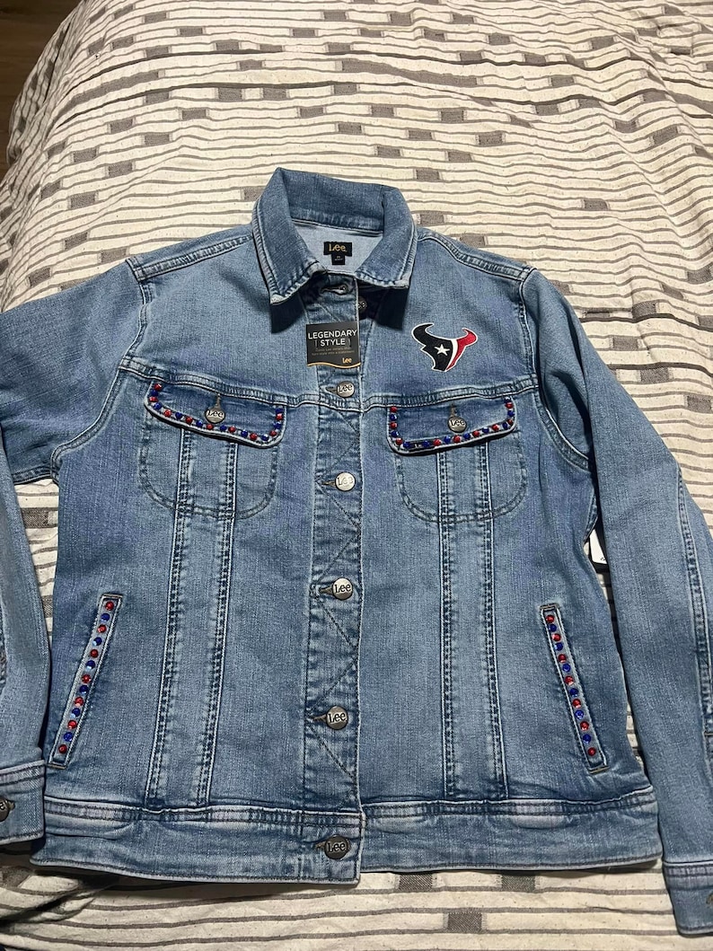 Houston Texans Jean Jacket With Hand Sewn Sequins Design Medium - Etsy