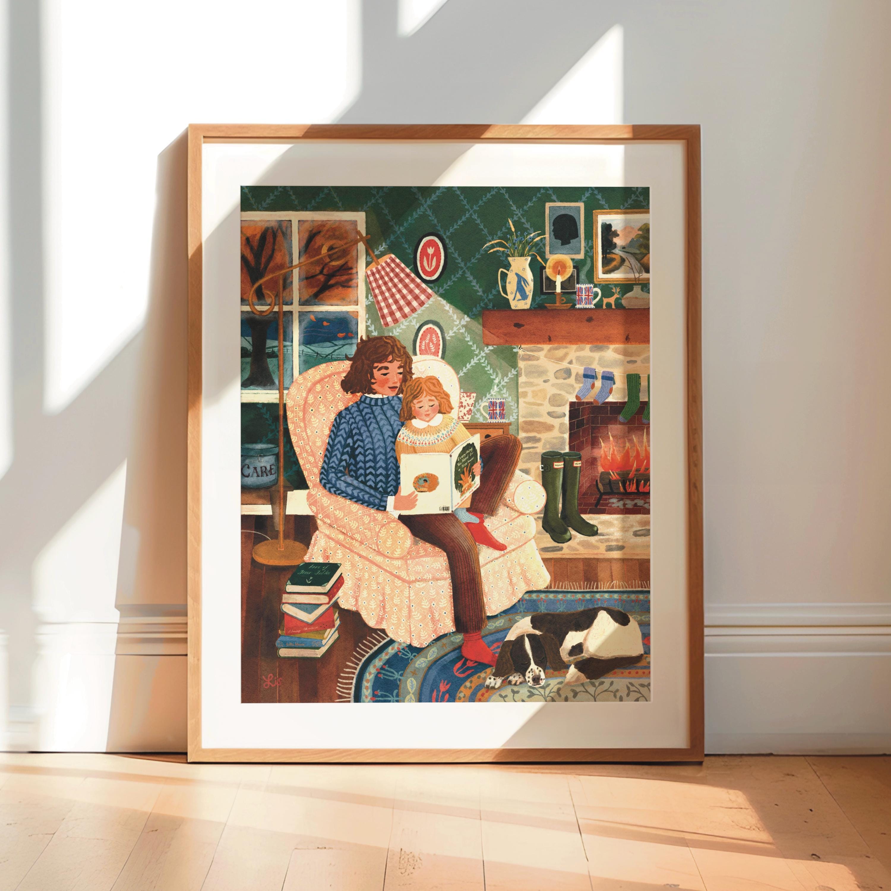 Mother and Child Art Print | Cozy Cottagecore Story Time - Etsy