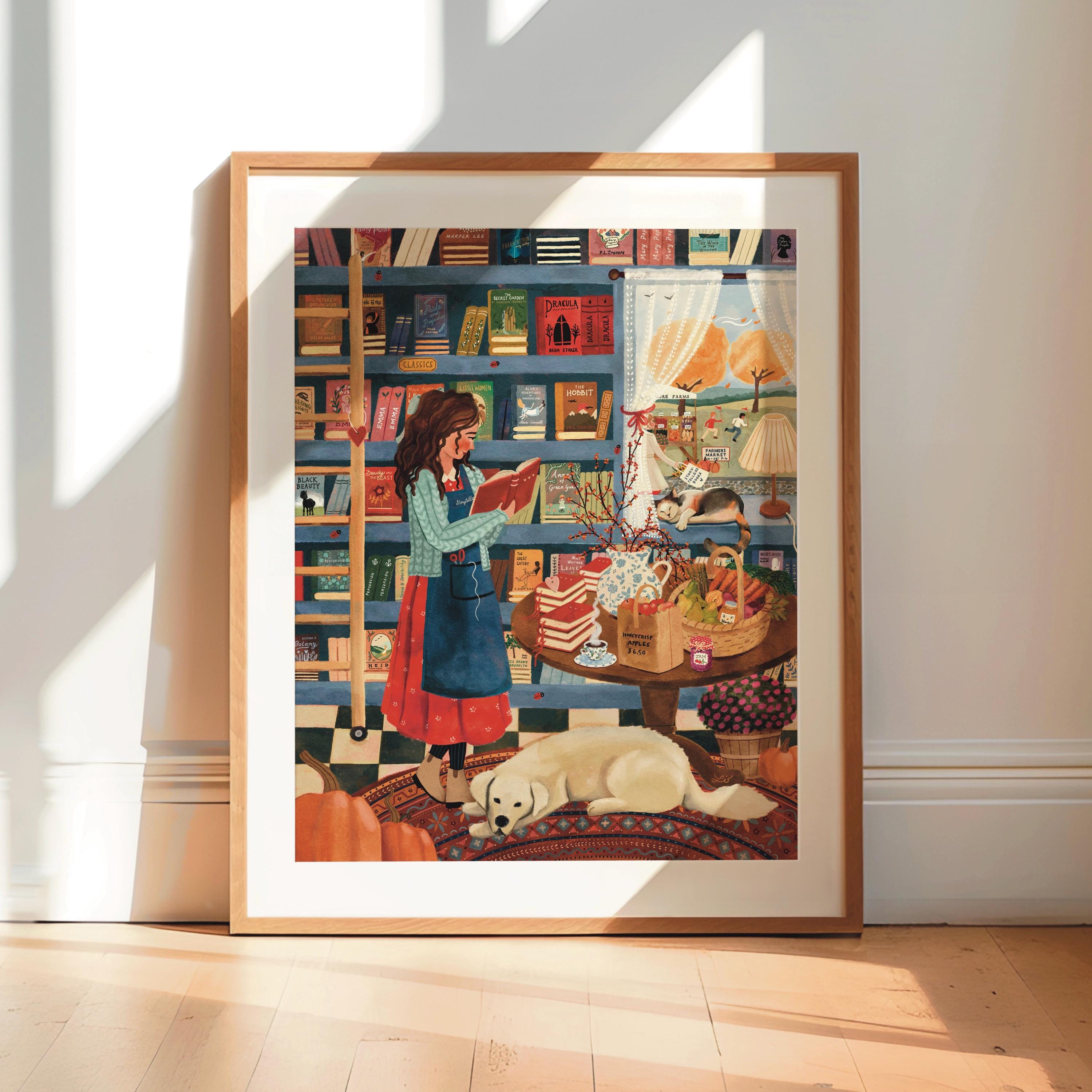 Storytellers Bookshop Art Print | Cozy Art, Fall Art Print, Book Lovers ...