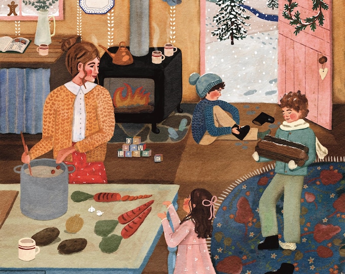 Snow Day Art Print | Cozy Art, Winter Art Print, Seasonal Art ...