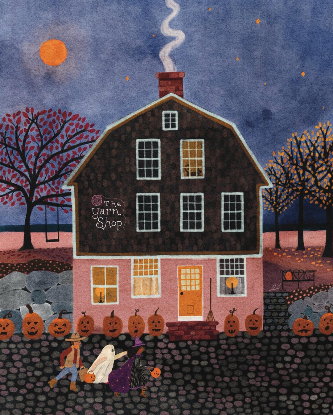 Halloween in Wickford Art Print | Cozy New England Fall Decor - Etsy