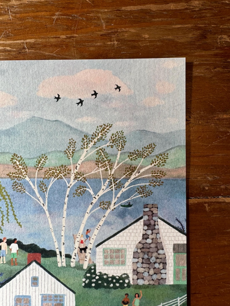 Lake Cottage Art Print | Summer Landscape Painting on Cotton Paper ...