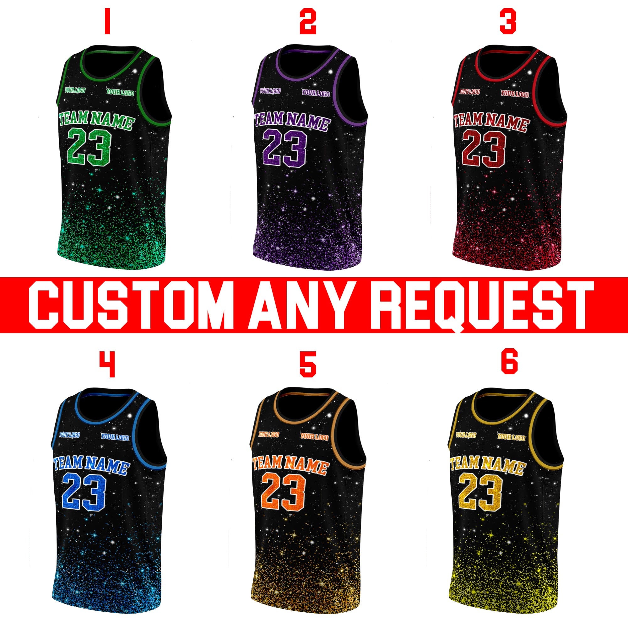 Personalized Glitter Basketball Jersey Team Name & Number, Custom Color ...