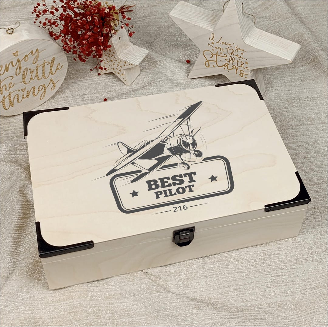 Pilot-inspired Wooden Memory Box Custom Engraved Gift for Pilots to ...