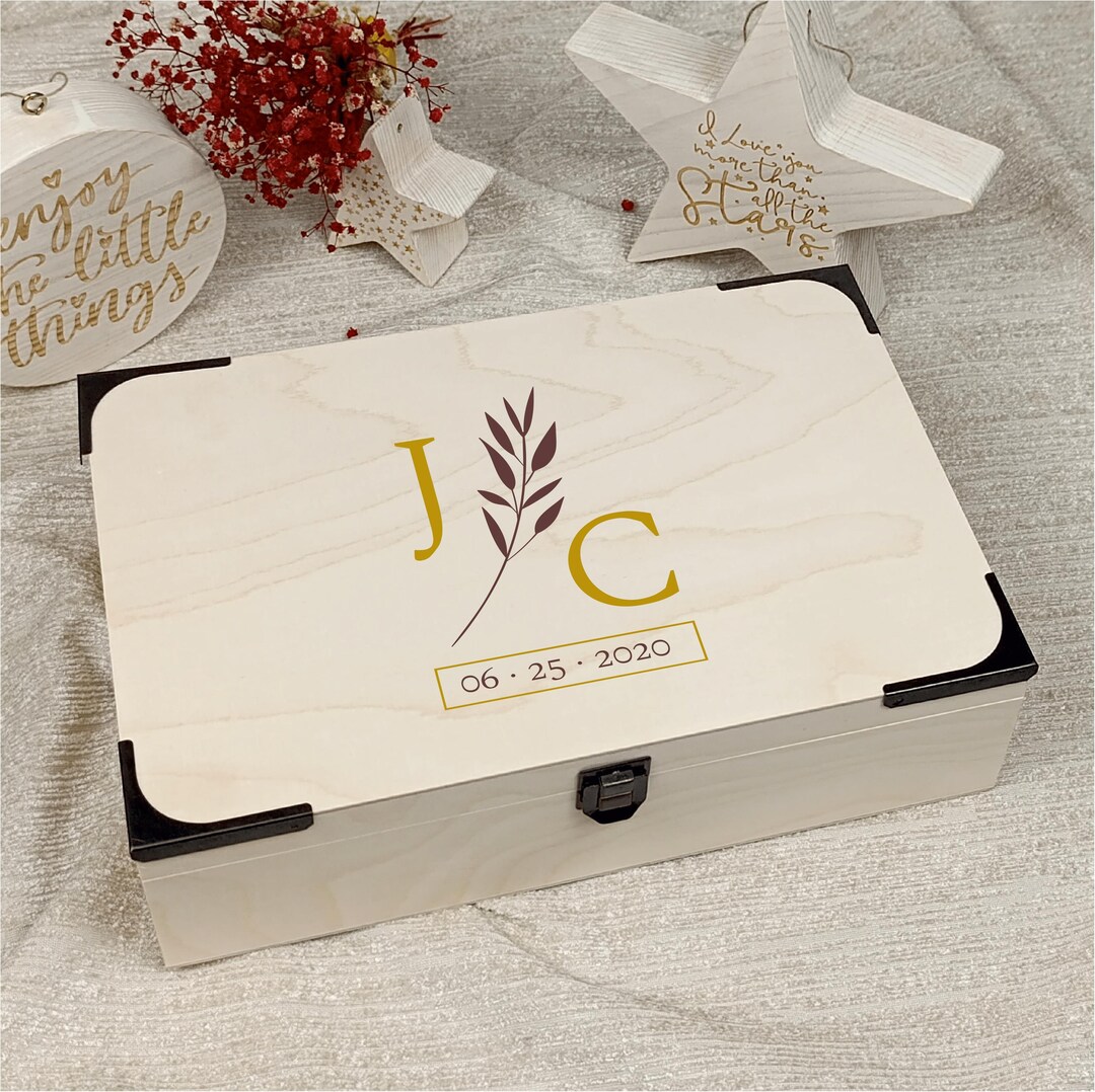 Engraved Wooden Anniversary Box Custom Initials & Date A Sentimental ...