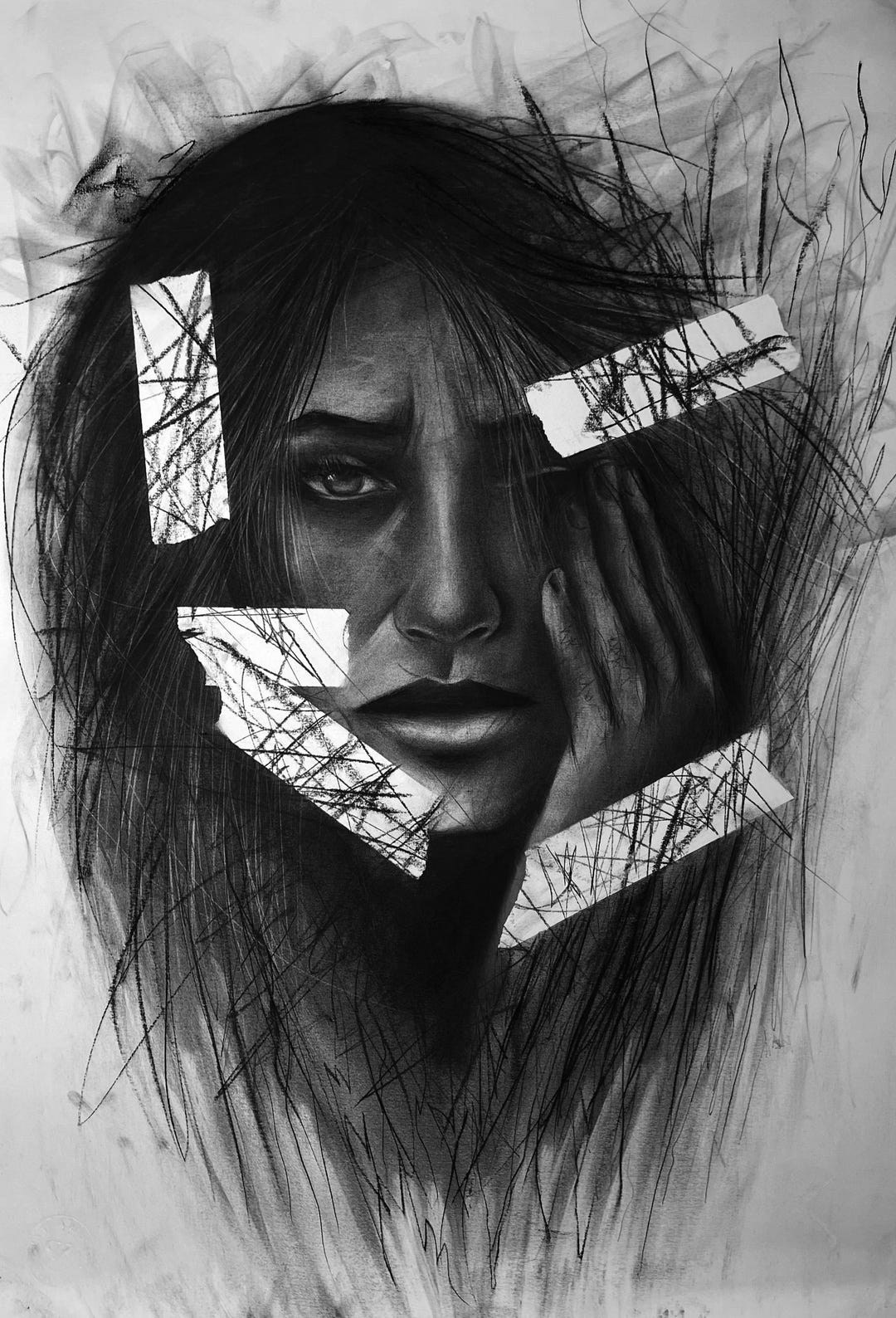 Woman Staring at Her Inner Self: Emotional Contemporary Drawing ...