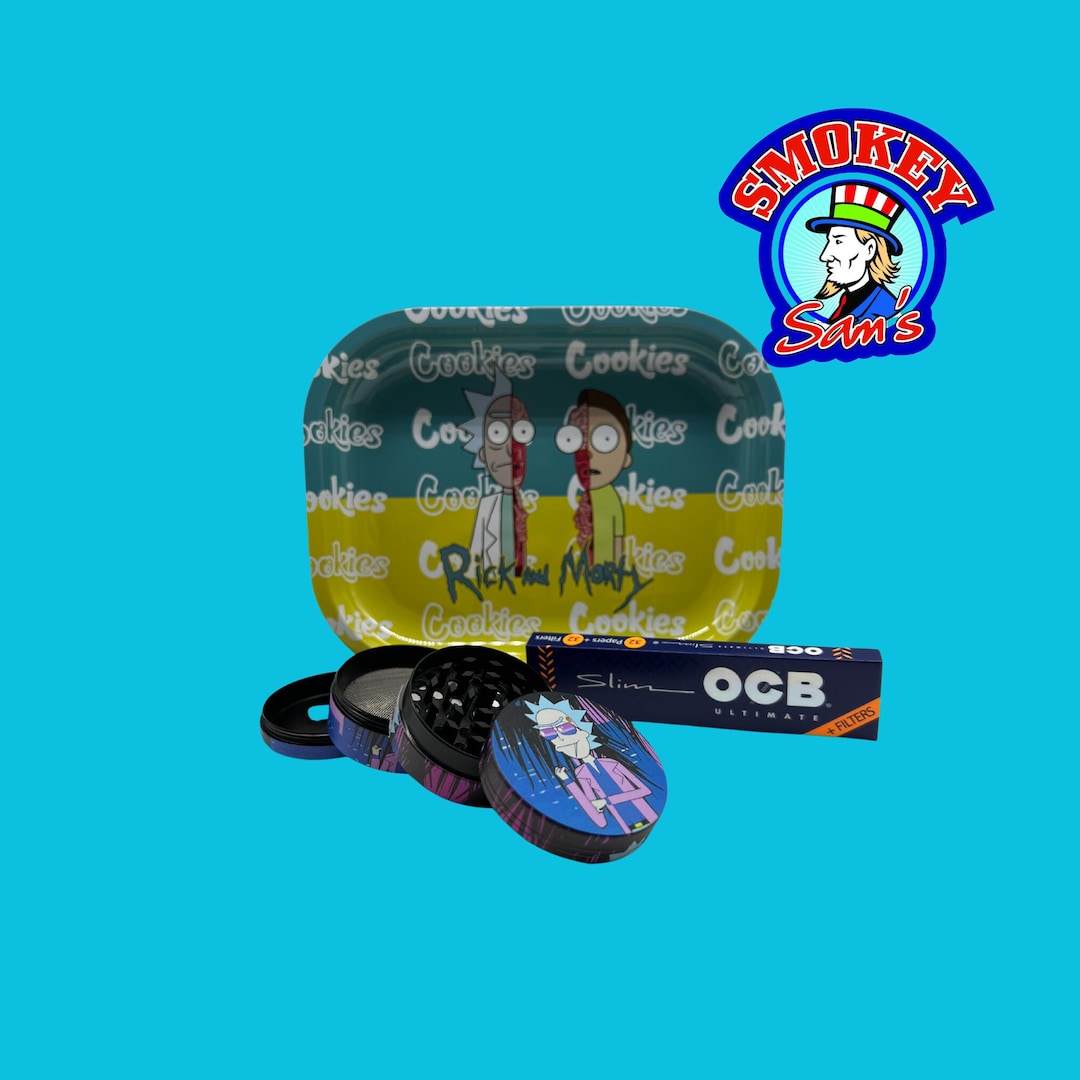 Rick and Morty Rolling Bundle Metal Tray, Herb Grinder & OCB Papers Fun ...